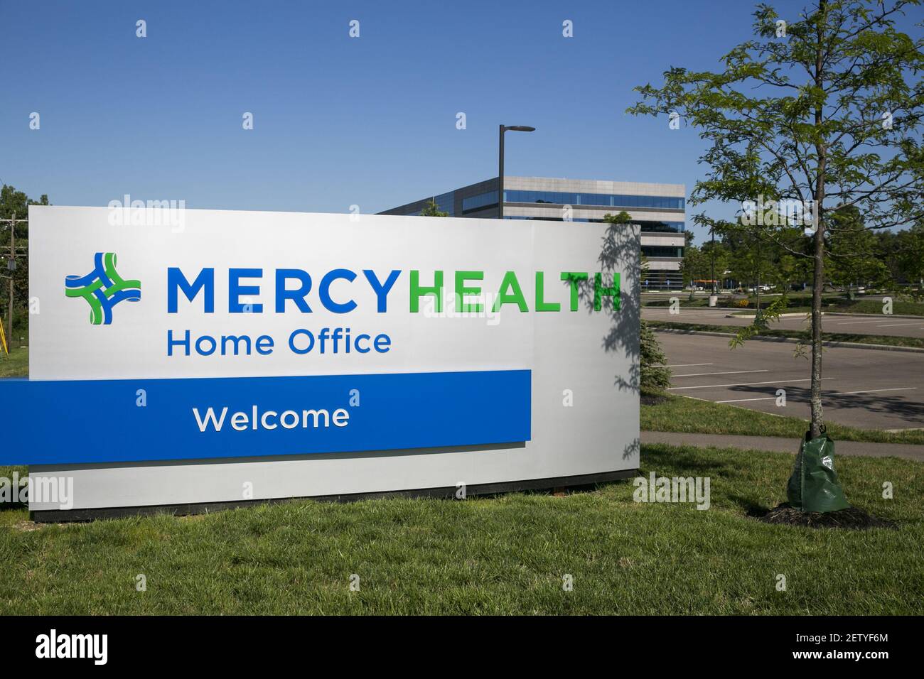 A logo sign outside of the headquarters of Mercy Health in Cincinnati ...
