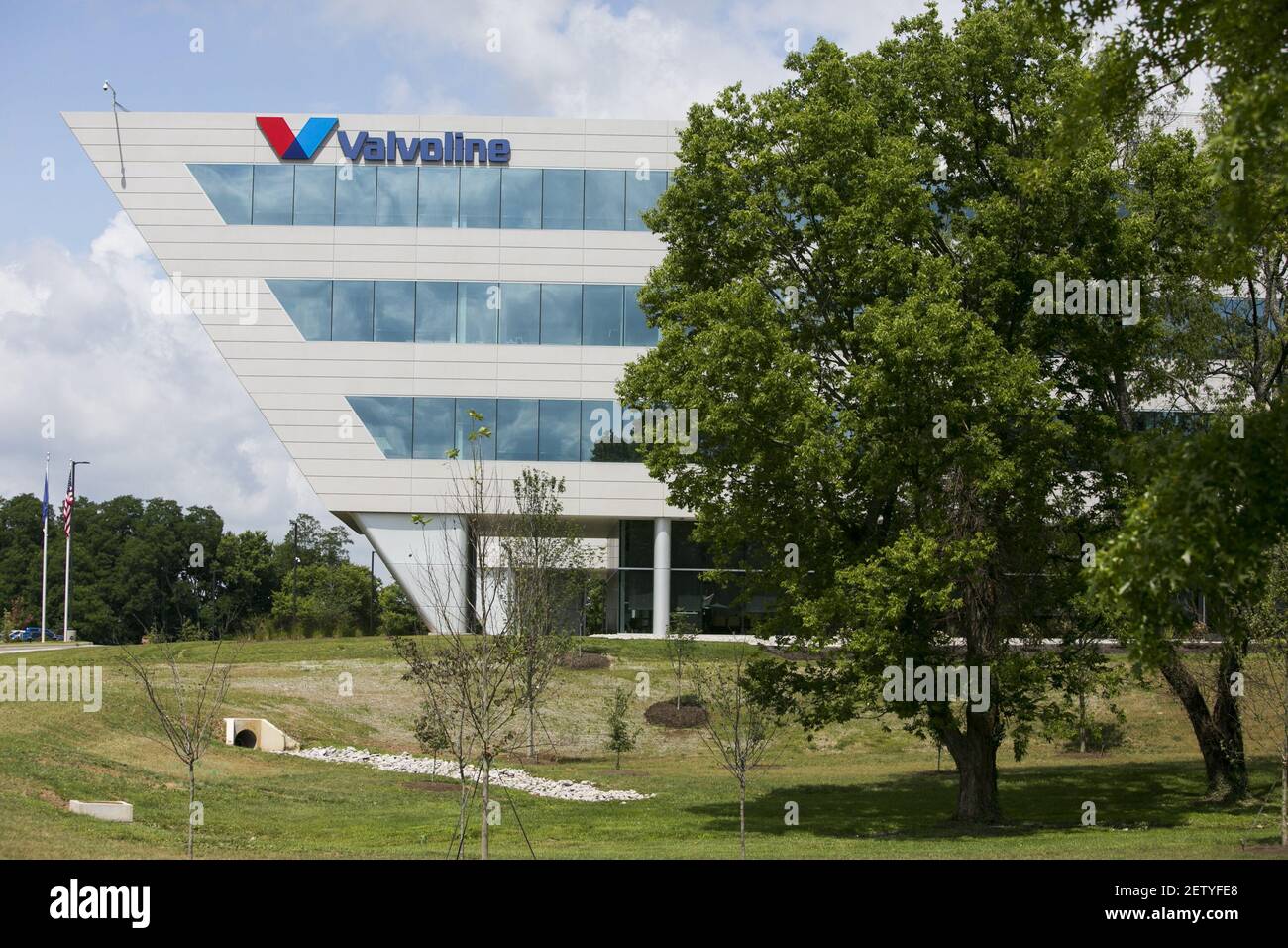 A logo sign outside of the headquarters of Valvoline in Lexington ...