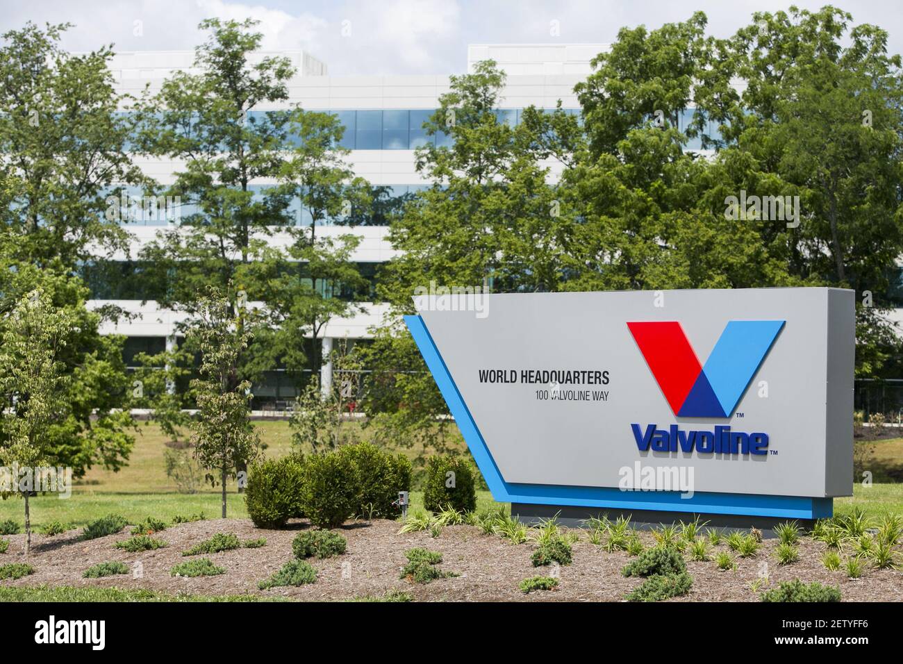 A logo sign outside of the headquarters of Valvoline in Lexington ...