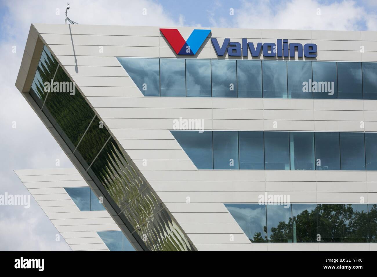 A logo sign outside of the headquarters of Valvoline in Lexington ...