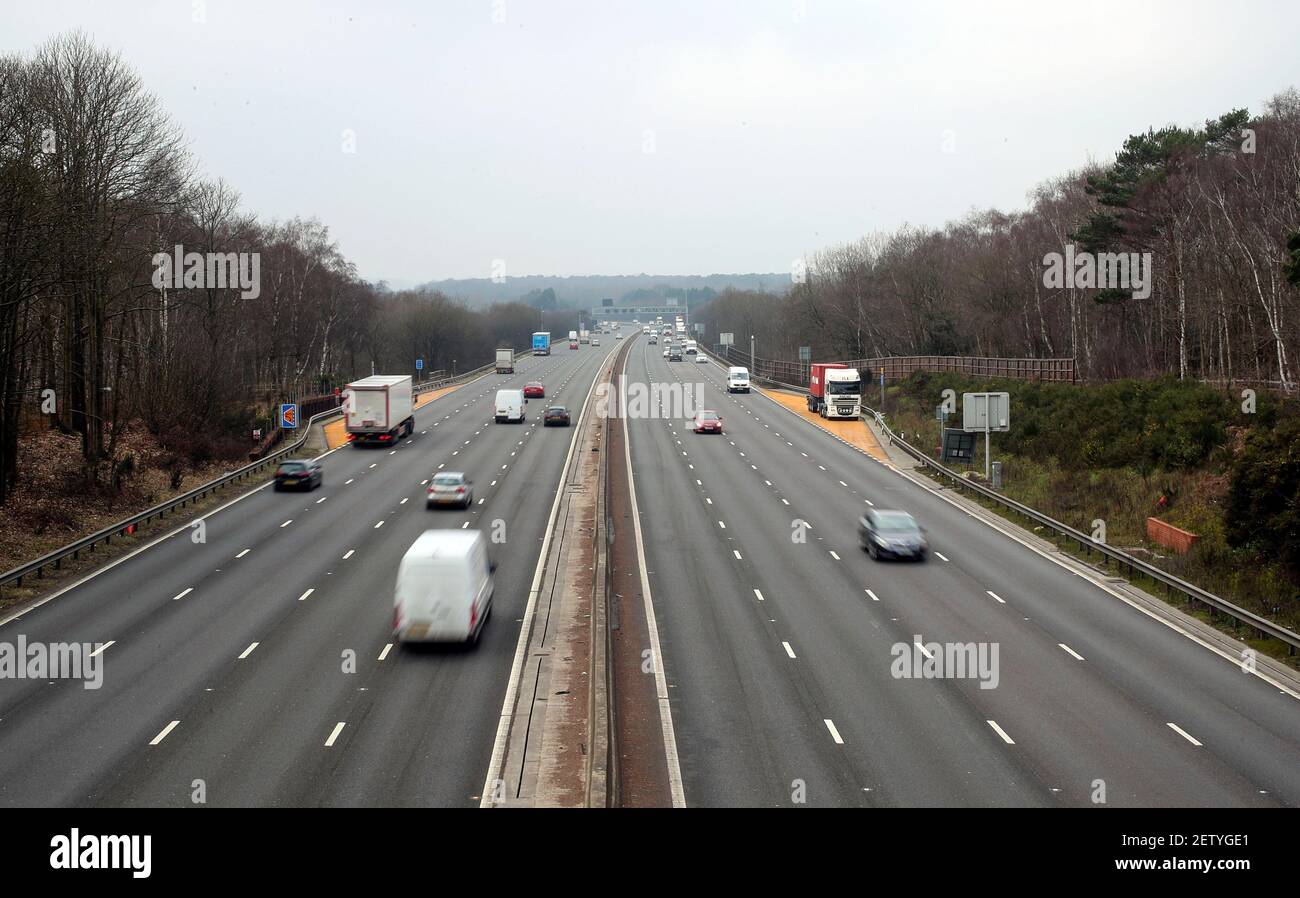 The M3 smart motorway near Camberley in Surrey. The motorways have no ...