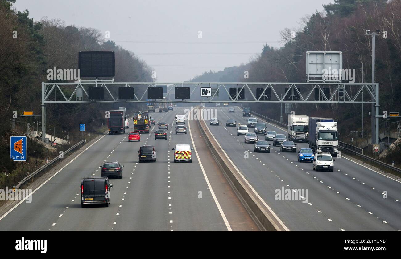 The M3 smart motorway near Camberley in Surrey. The motorways have no ...
