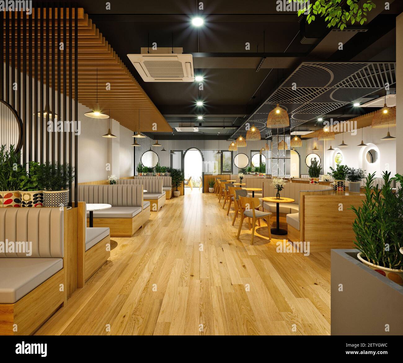 3d render of cafe restaurant interior Stock Photo - Alamy