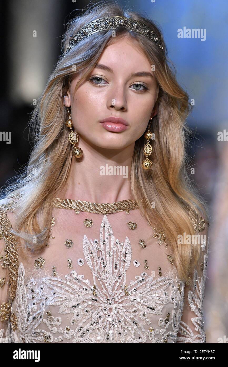 Giulia Maenza on the runway during the Elie Saab Paris Haute Couture ...