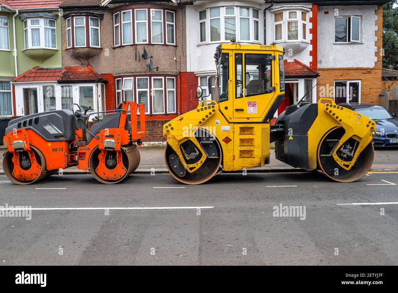 London/UK - 2/15/21 - Construction vehicles on the street Stock Photo ...