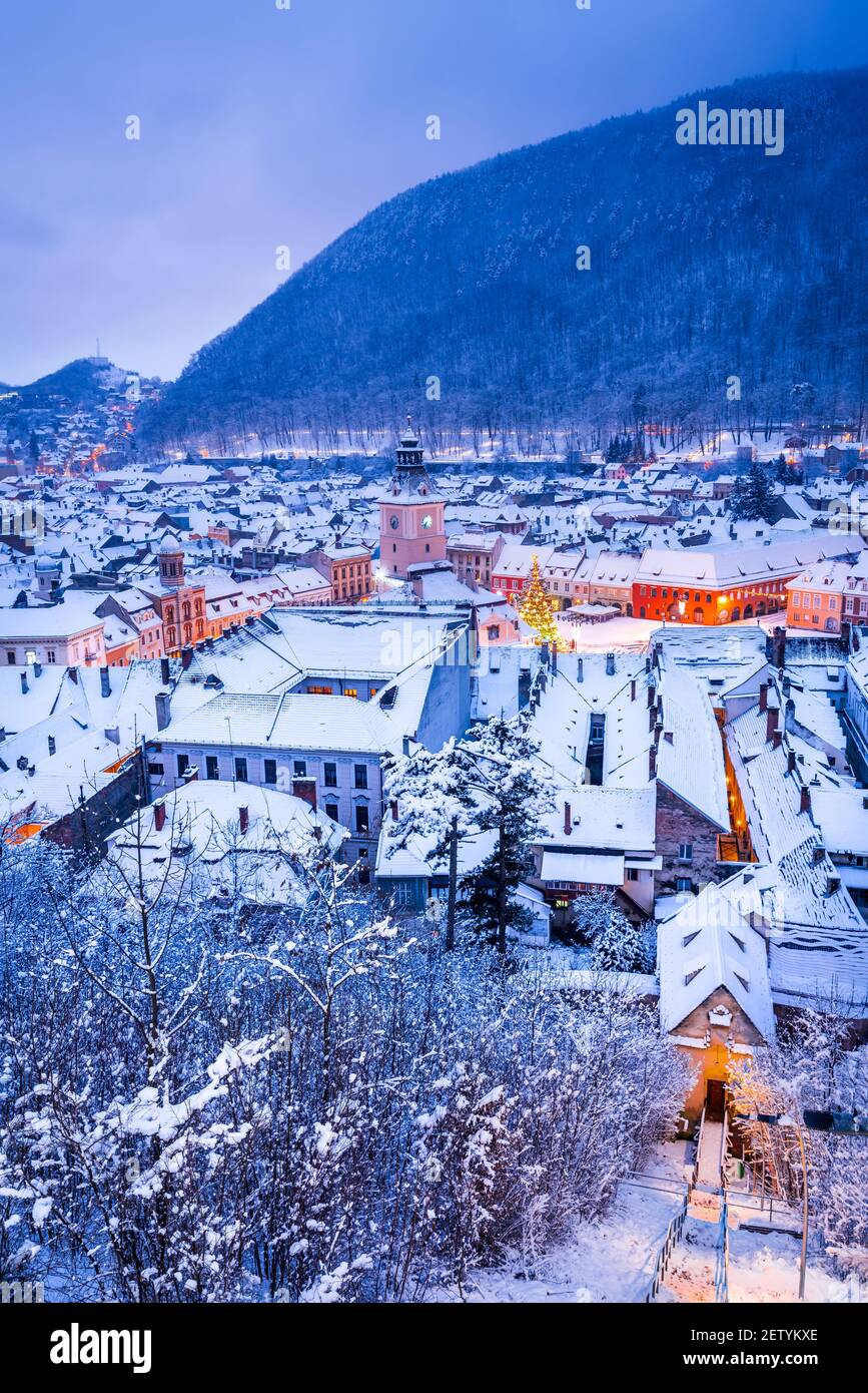 Brasov, Transylvania. Council Square and Christmas Market. Carpathian ...
