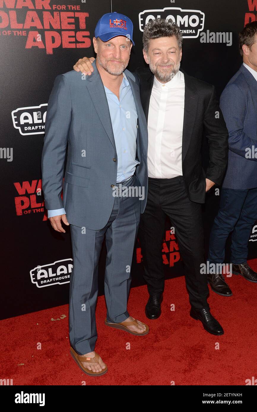 (L-R) Actors Woody Harrelson and Andy Serkis attend the "War For The ...