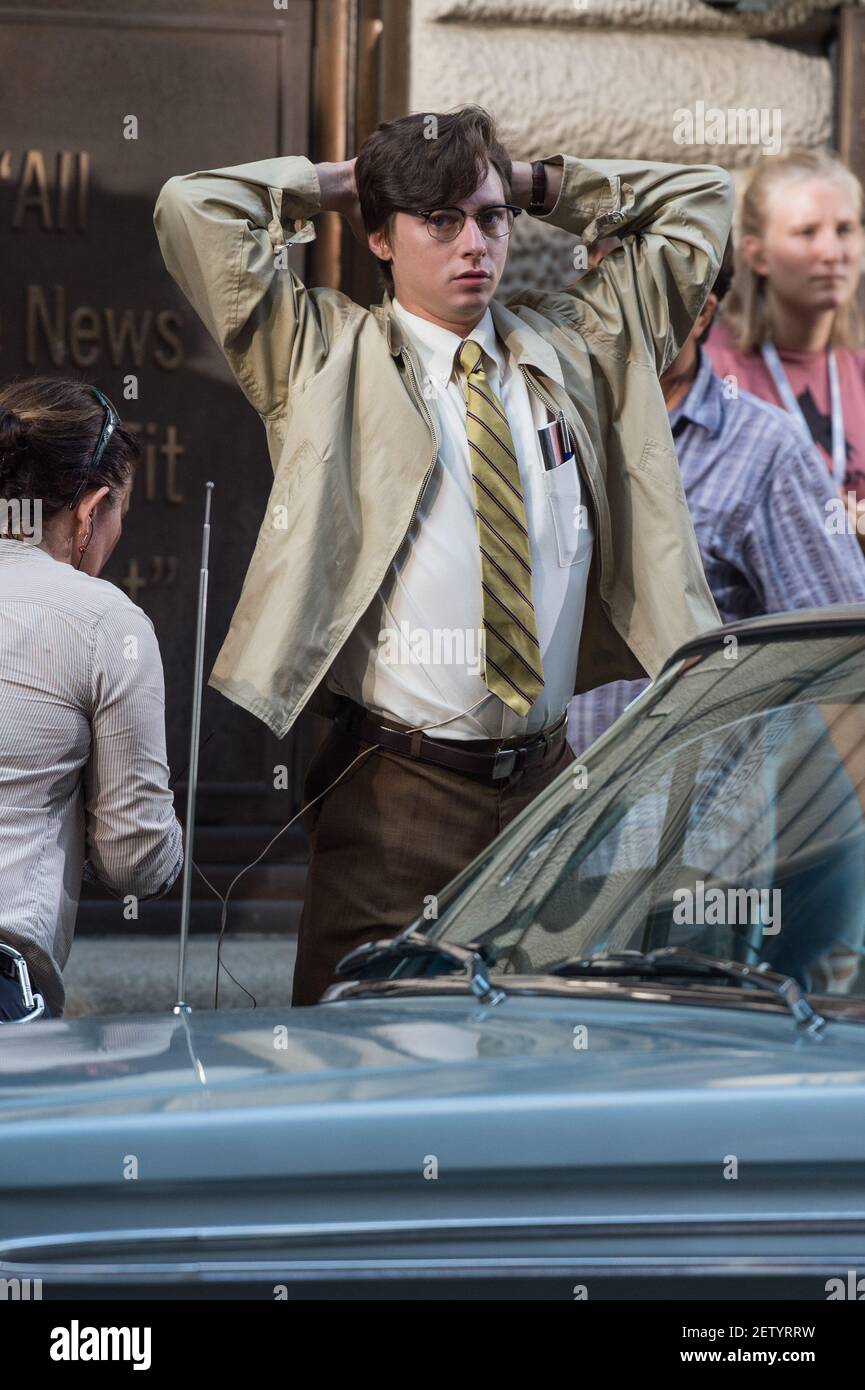 Luke Slattery on the set of 'The Papers' filming in Midtown, New York ...