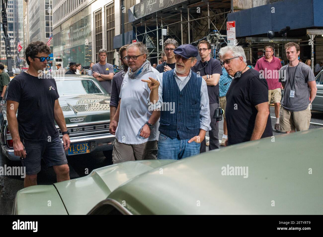 Steven Spielberg on the set of 'The Papers' filming in Midtown, New ...