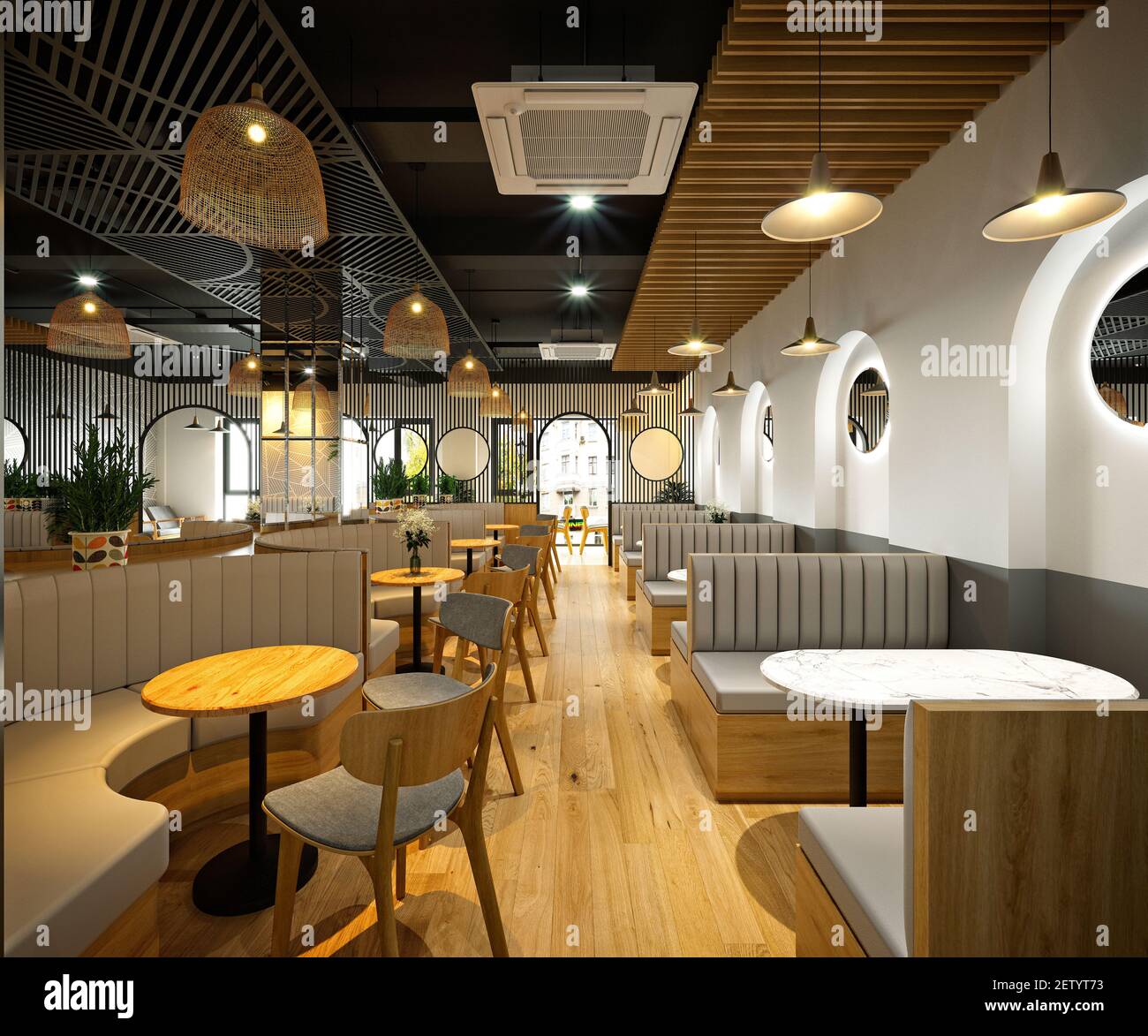 3d render of cafe restaurant interior Stock Photo - Alamy