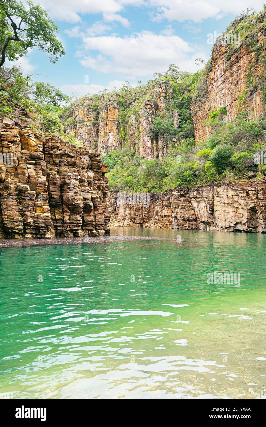 Landscape of Canyons of Furnas, Capitólio MG, Brazil. Green water of ...