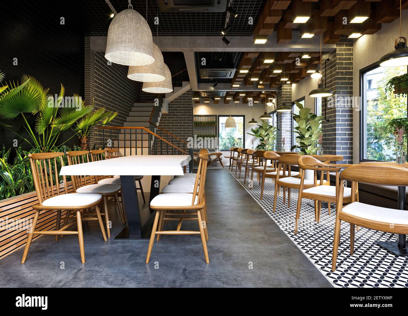 3d render of cafe restaurant interior Stock Photo - Alamy