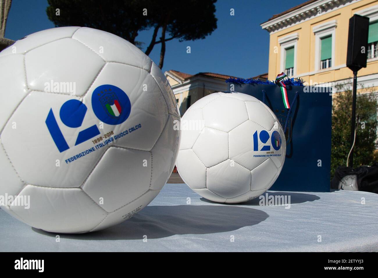 A general view of the FIGC delivery of 600 balls to Spallanzani ...