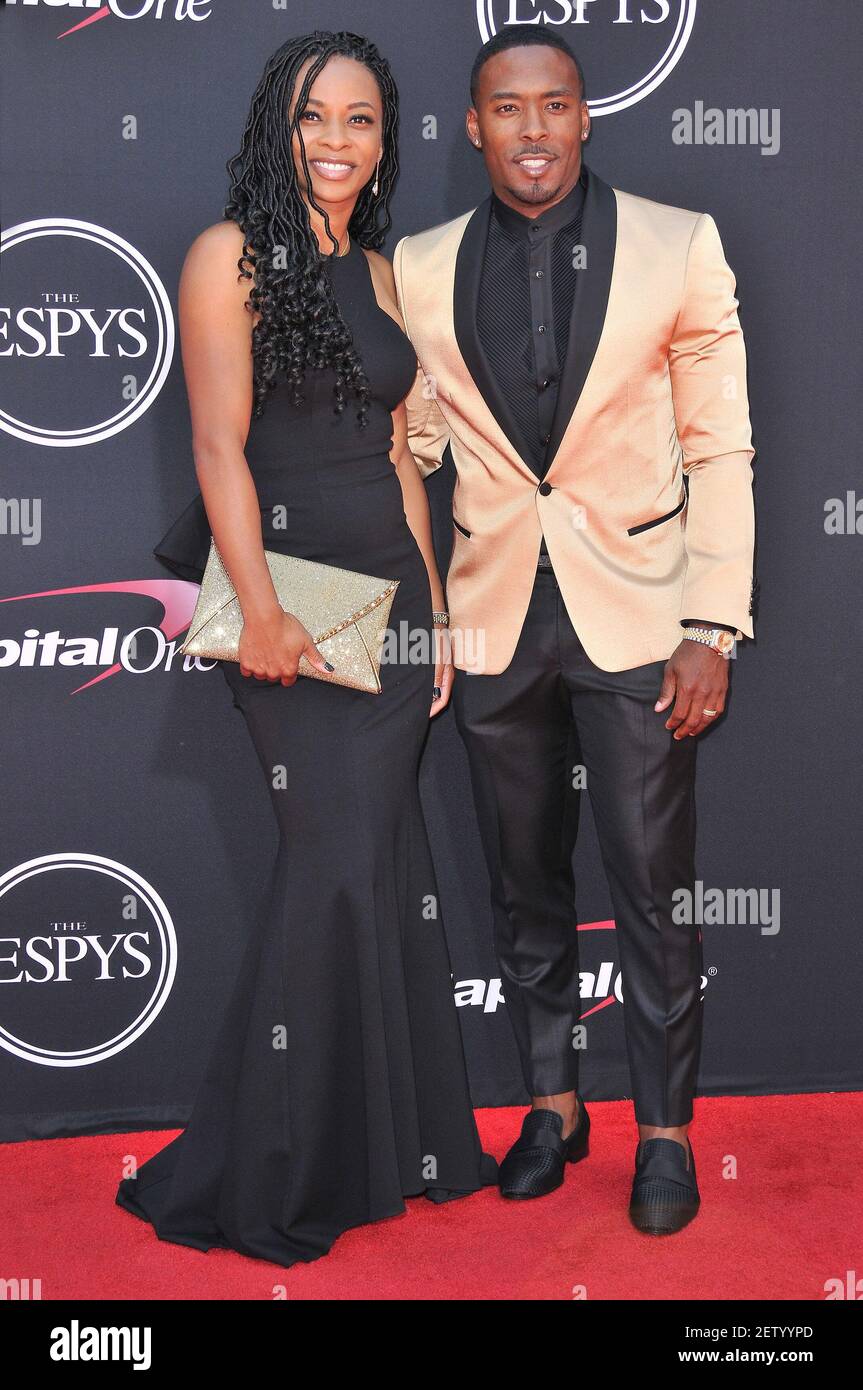 (L-R) Markisha Thomas and Andrew Hawkins arrives at The 2017 ESPYS held ...