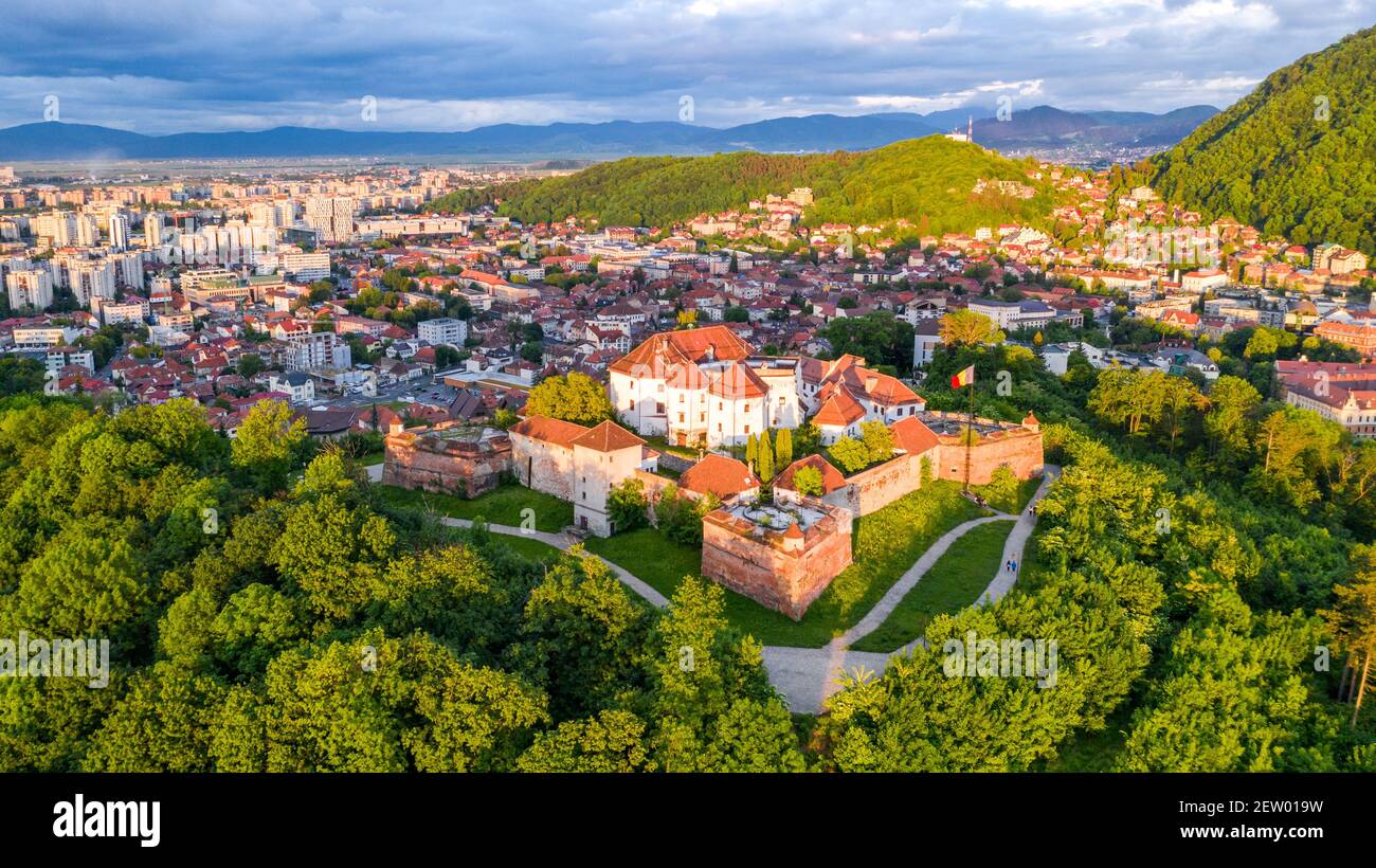 Brasov, Transylvania. Stunning sunset aerial view of The Citadel ...