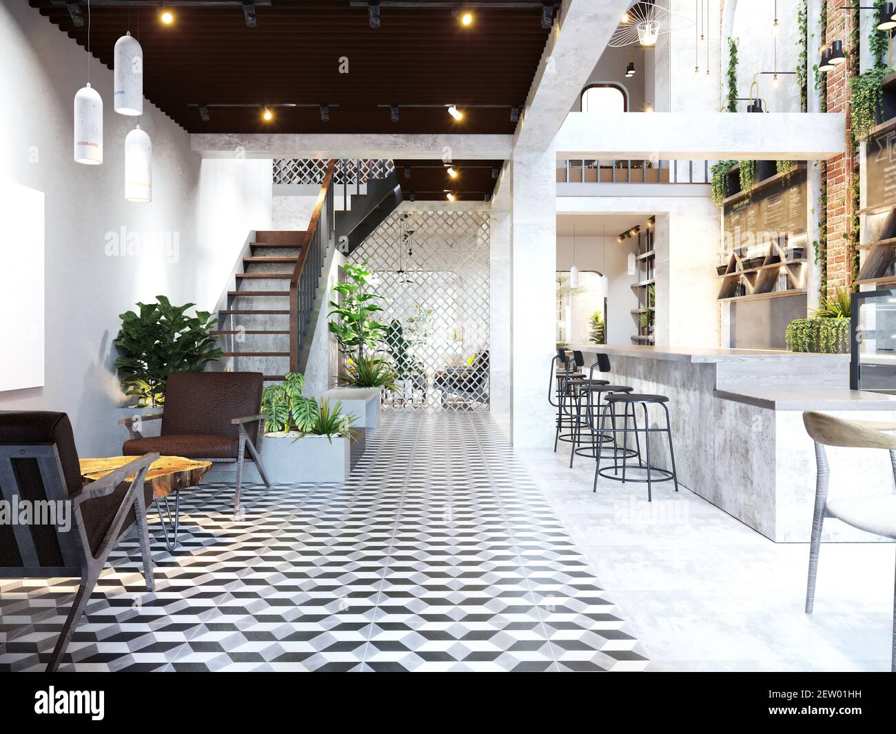3d render of cafe restaurant interior Stock Photo - Alamy