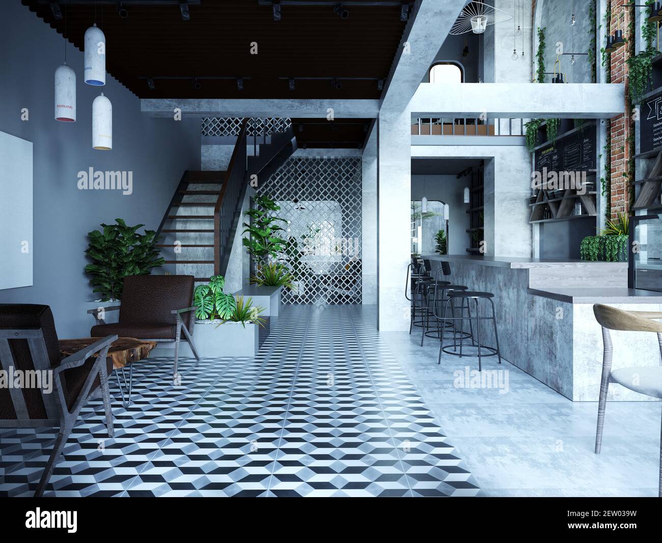 3d render of cafe restaurant interior Stock Photo - Alamy