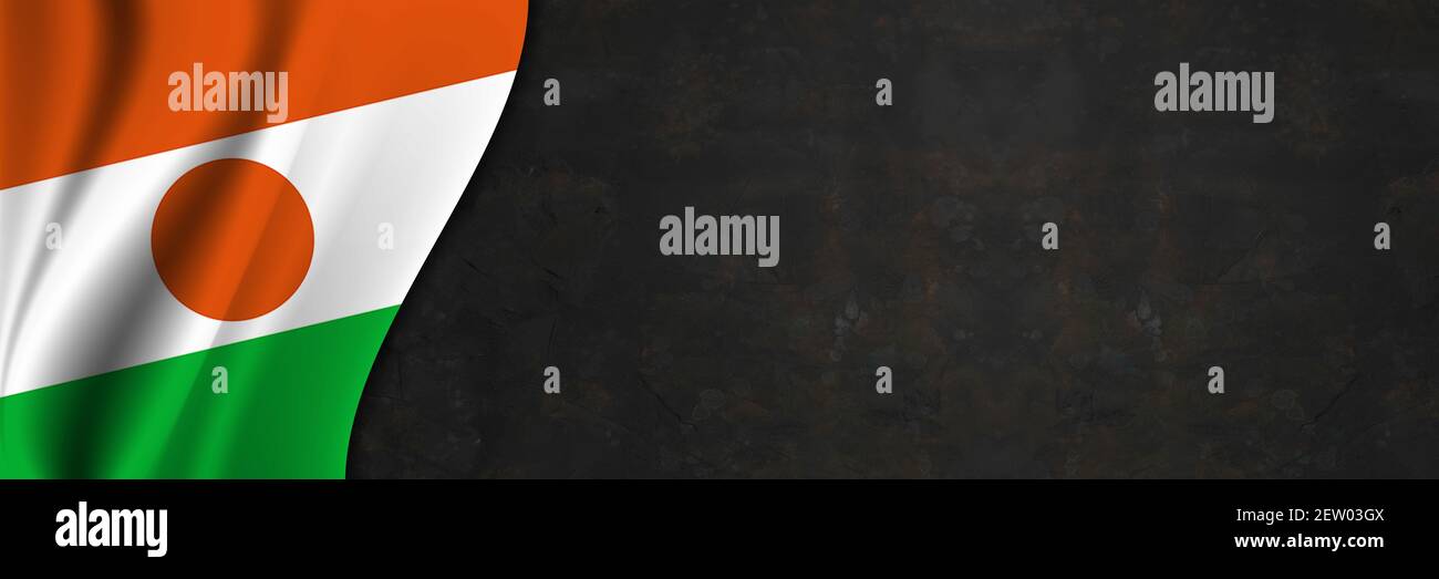 Niger flag on concrete wall. Banner with fabric texture of the flag of ...