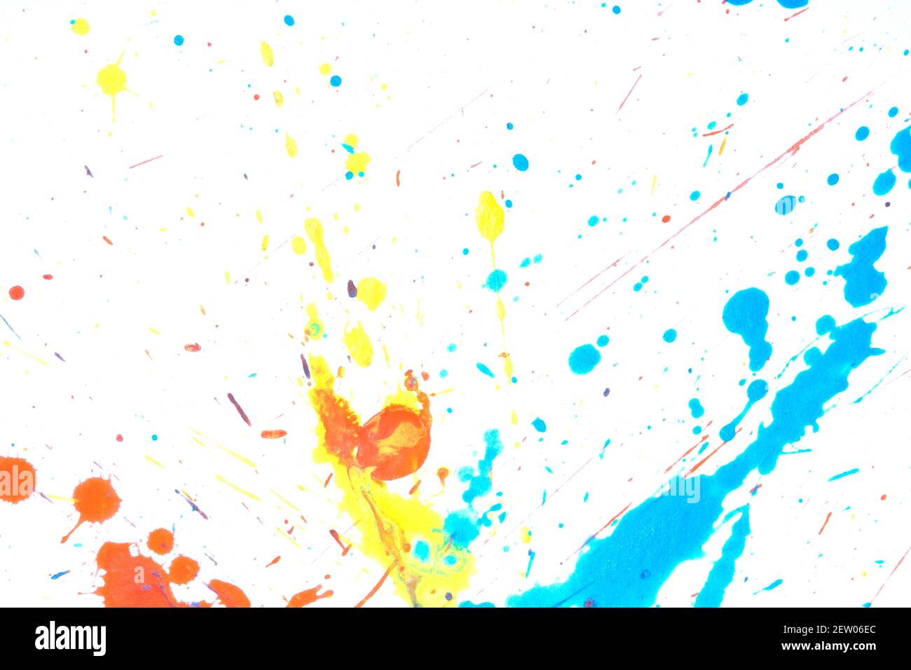 Orange, Blue and Yellow Acrylic Paint Splatters and Lines on White ...