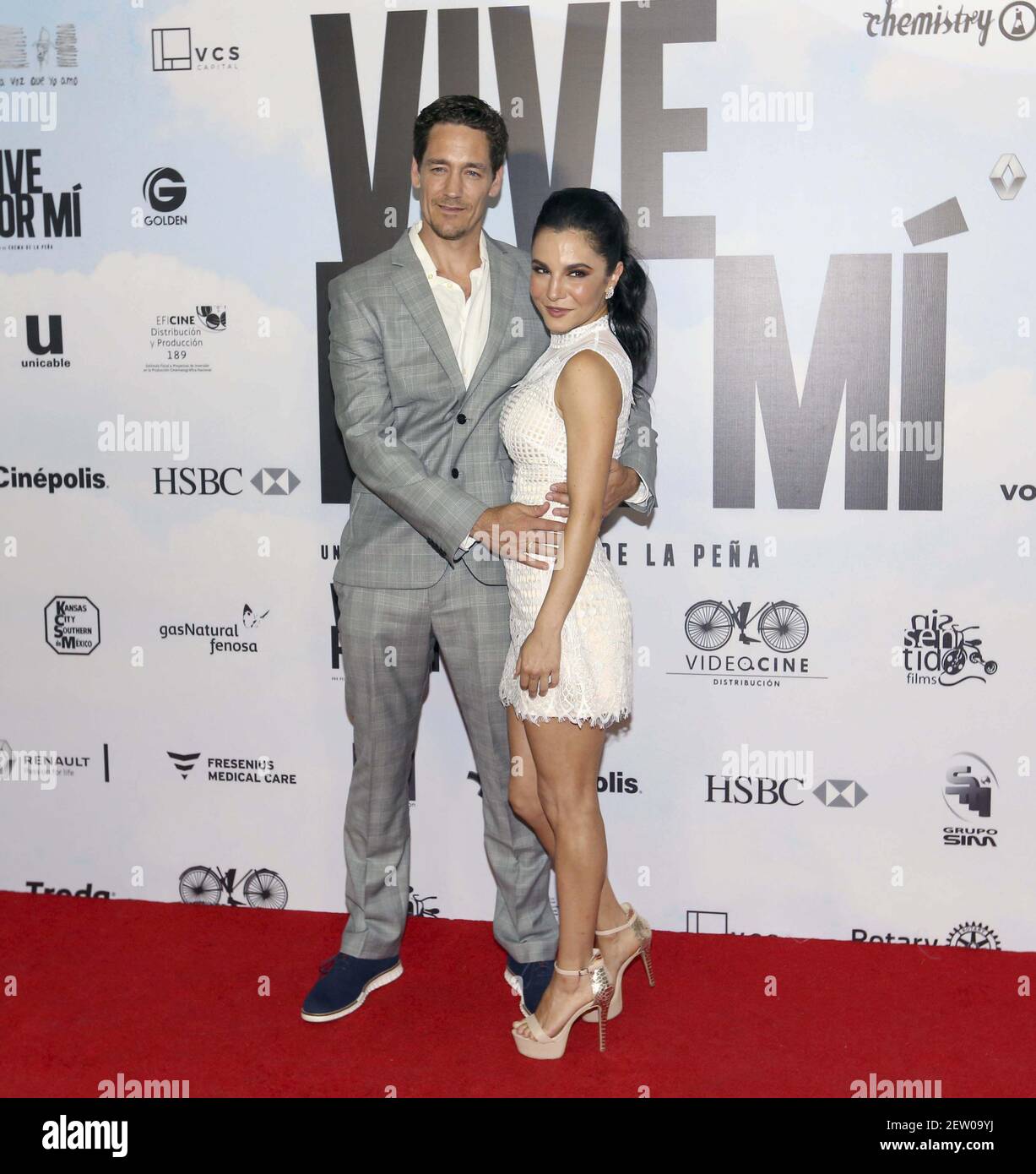 Cory Brusseau and Martha Higareda arrive at the Premier and red carpet of movie VIVE POR MI held ...