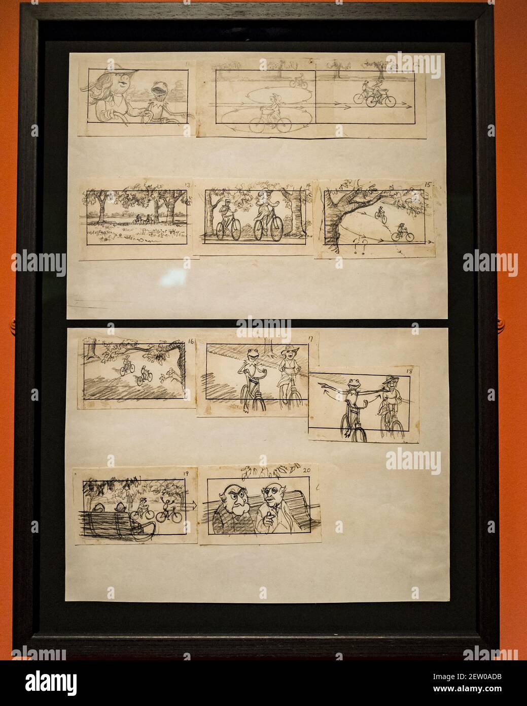 A storyboard for "The Great Muppet Caper" is seen at a press preview ...