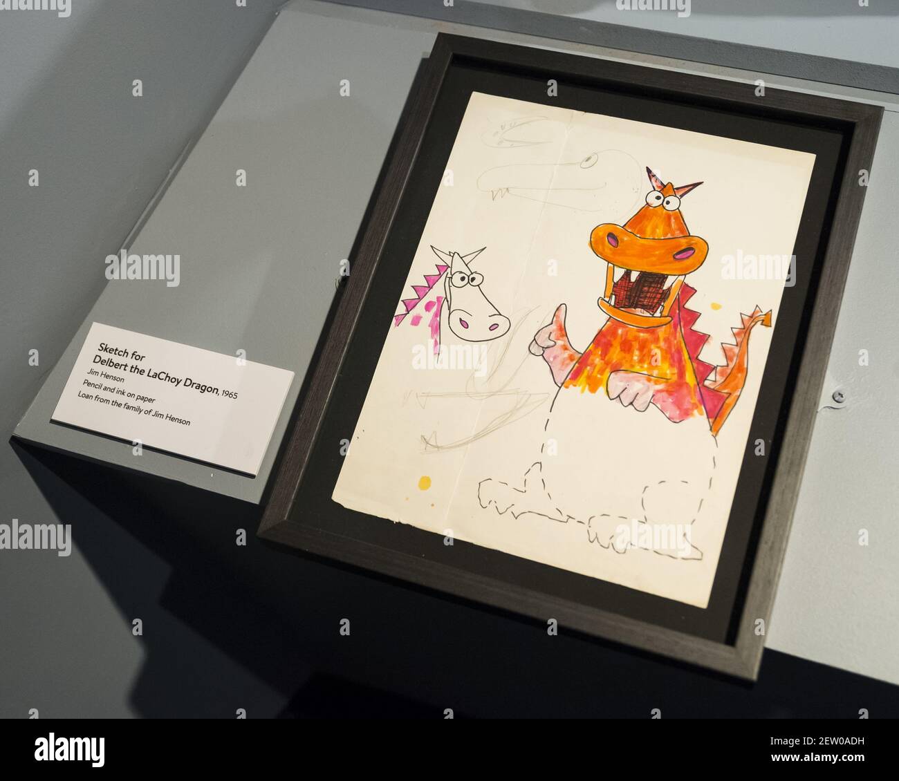 A design sketch for Delbert the LaChoy Dragon puppet is seen at a press ...