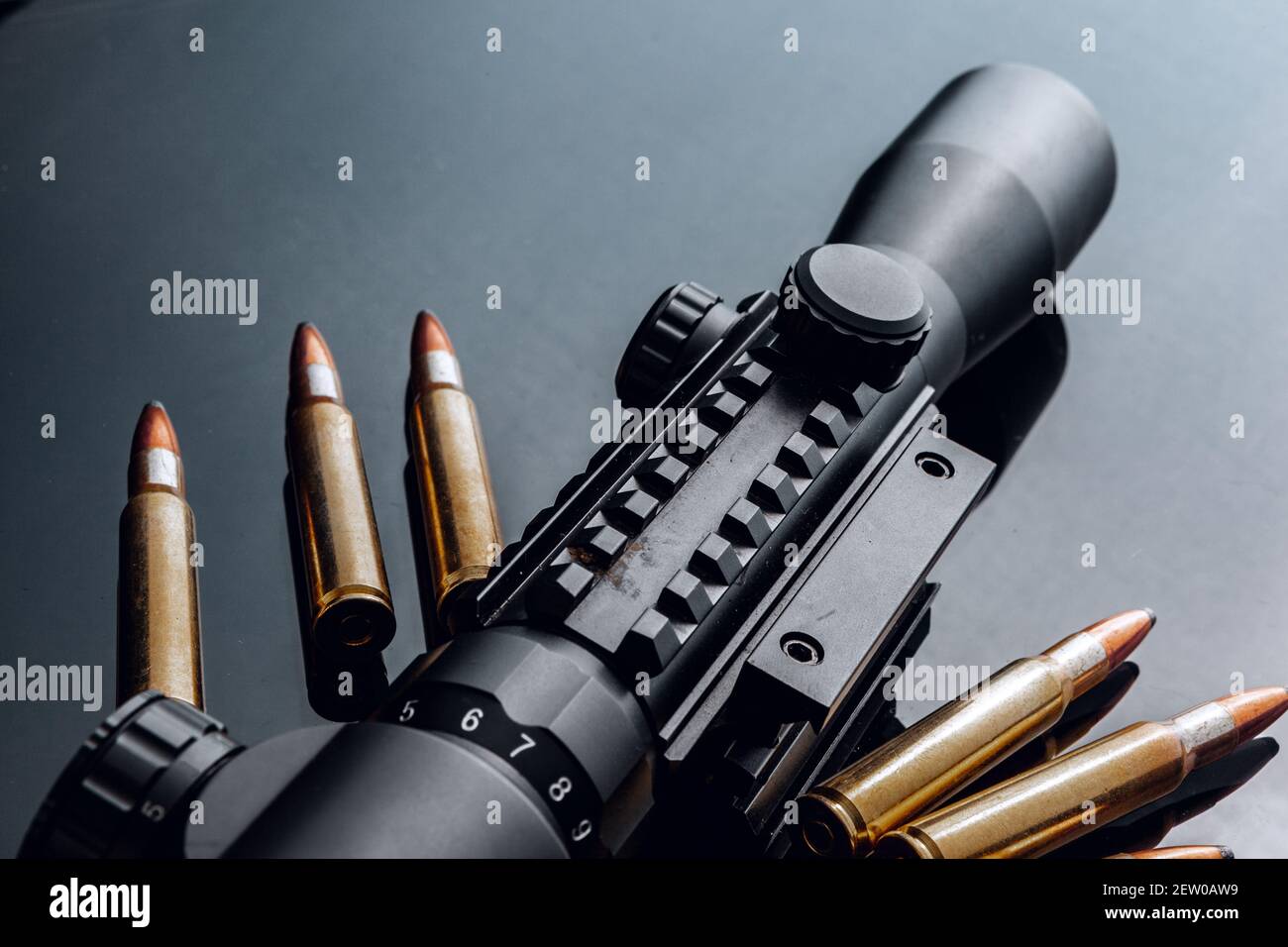 Optical scope for rifle on black background Stock Photo - Alamy