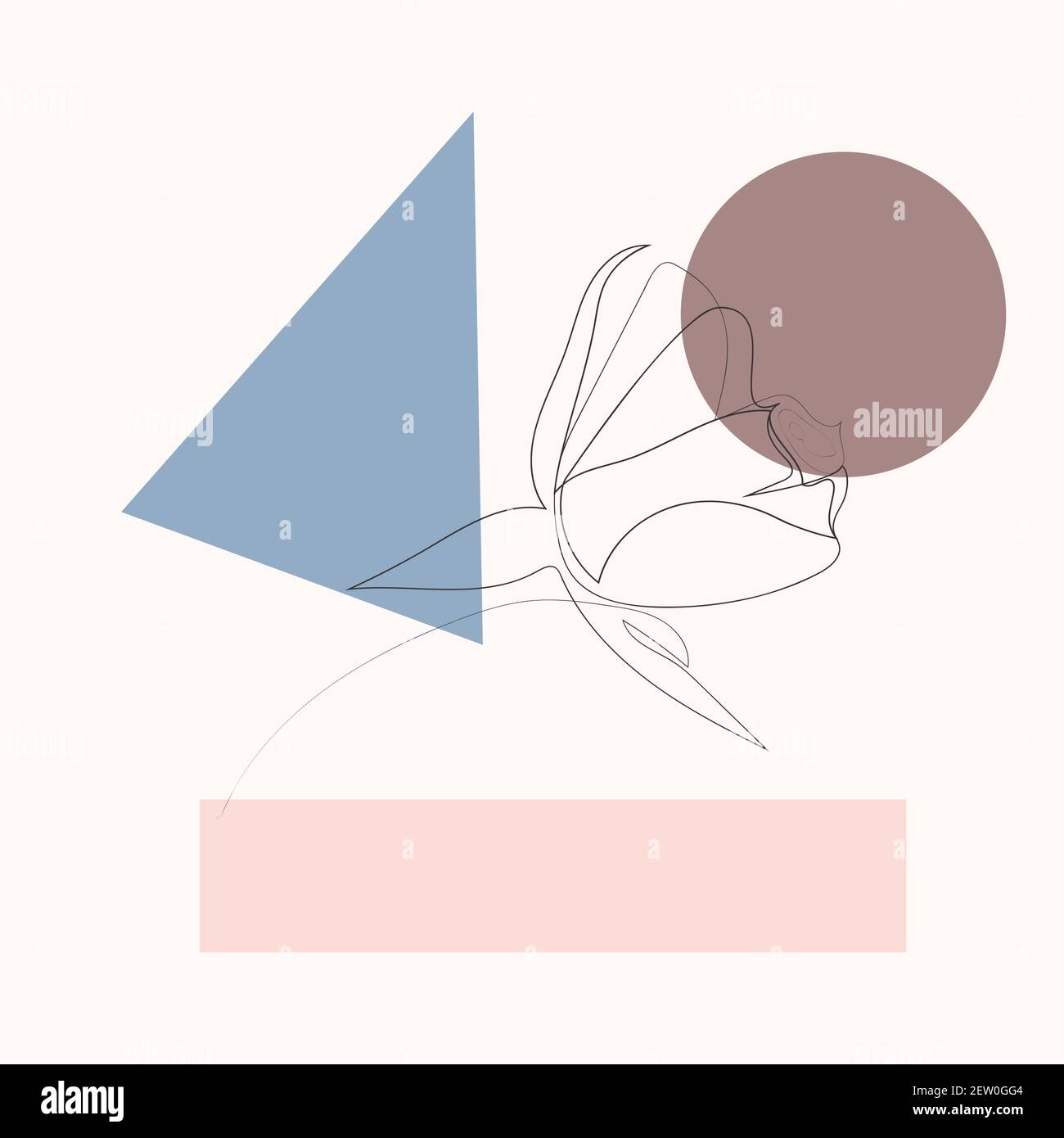 One line with minimal shapes, patterns, tropical leaves and flower ...