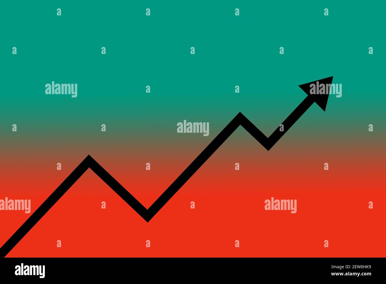 Graph with arrow on gradient teal and red background for a concept of ...