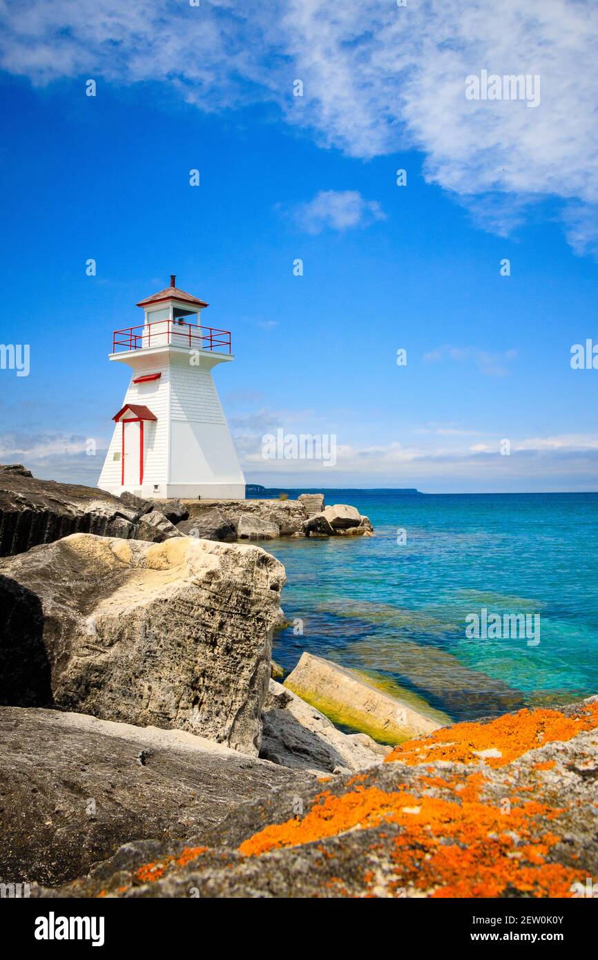 Bruce Peninsula: Beautiful white Lions Head lighthouse, Ontario Stock ...