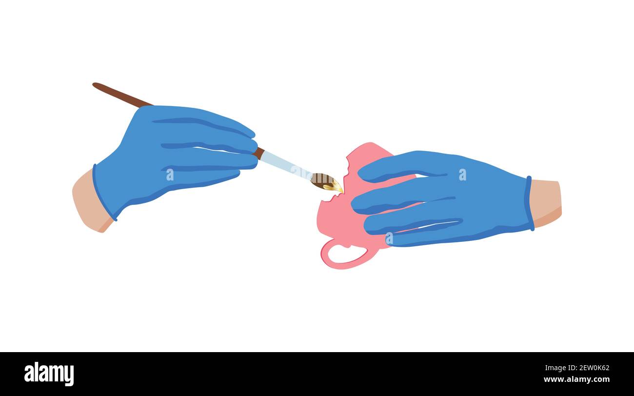 Kintsugi Japanese art for repair broken pottery with gold lacquer. Old ...