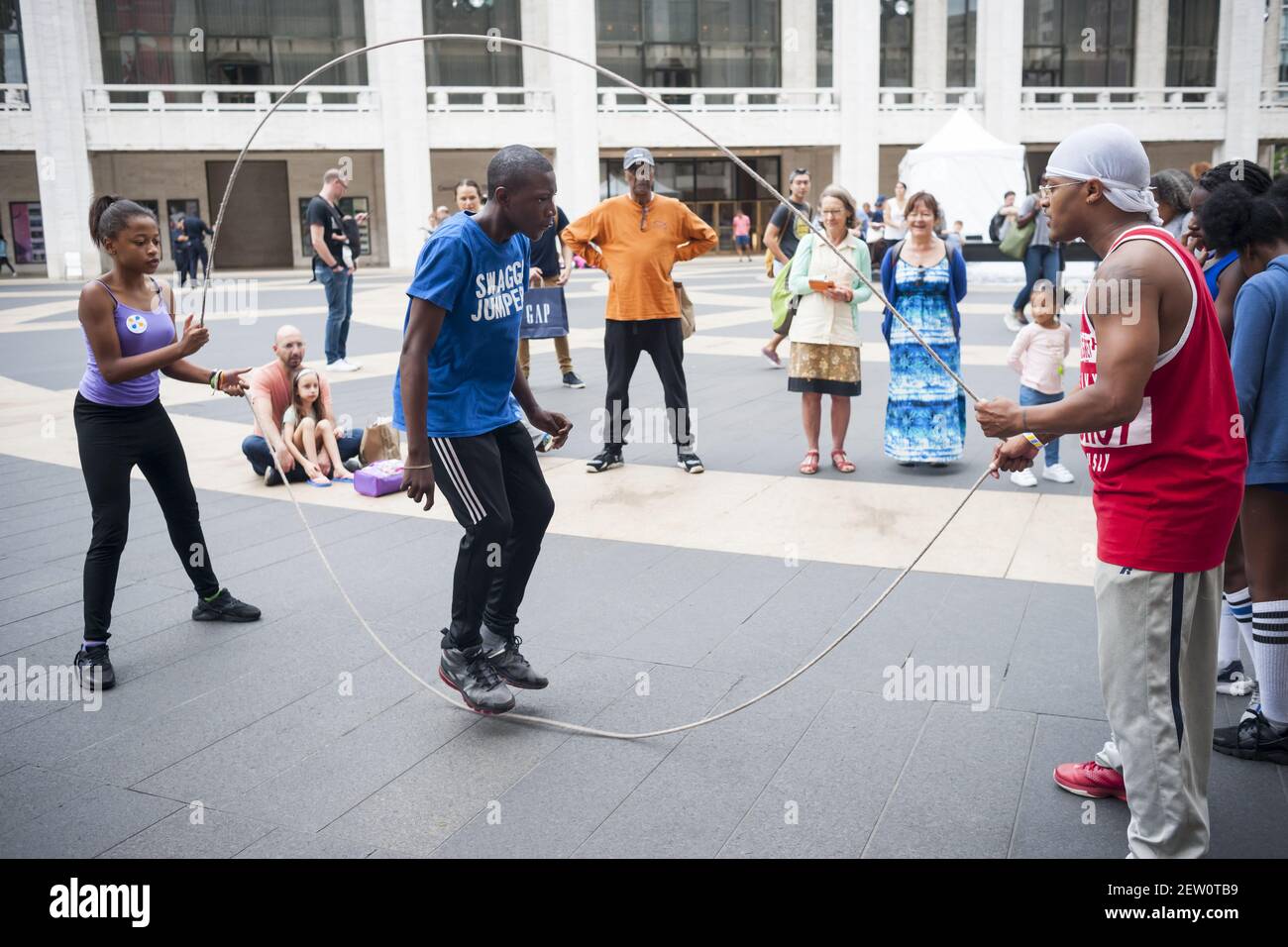 Double dutch teams practice in Lincoln Center in New York on Saturday ...