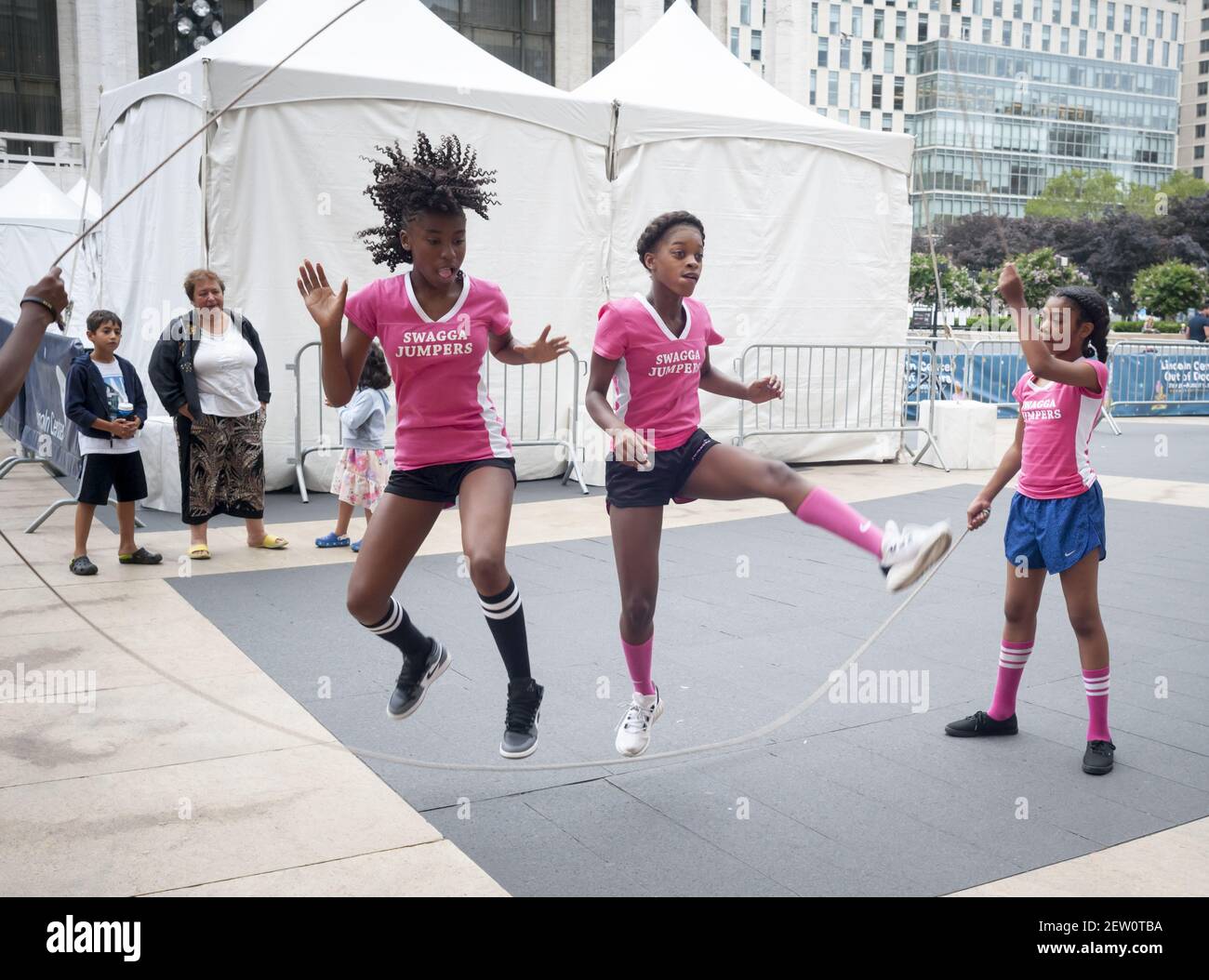 Double dutch teams practice in Lincoln Center in New York on Saturday ...