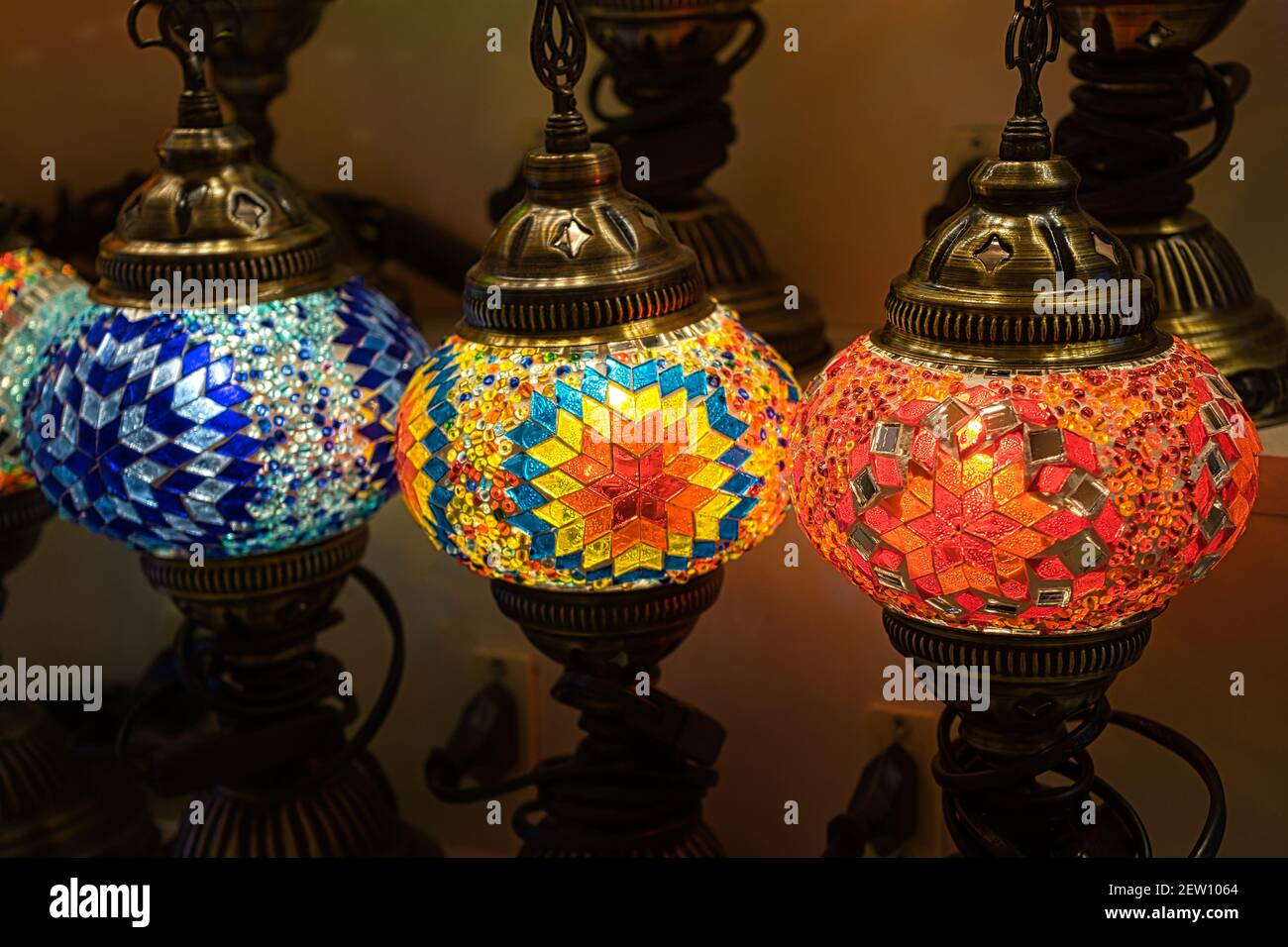 Handmade craft lamps, highlights the work of glass and bronze Stock ...