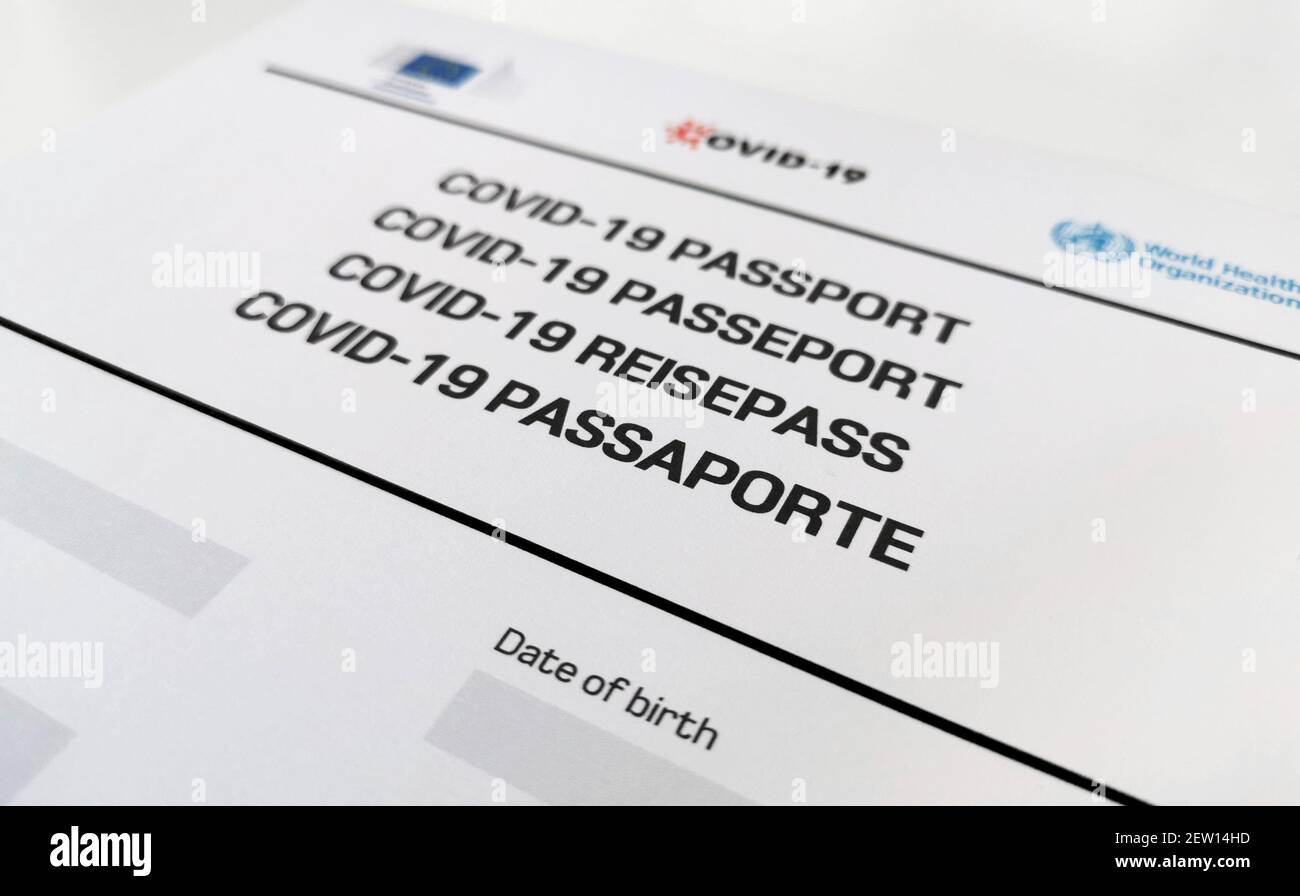 BERLIN, GERMANY - Feb 26, 2021: Close-up selective focus image of covid ...