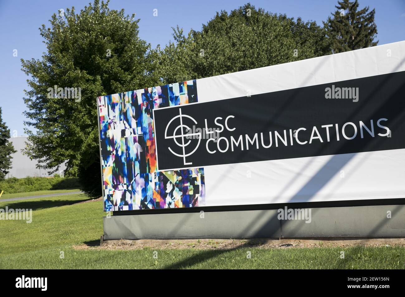 A logo sign outside of a facility occupied by LSC Communications in ...