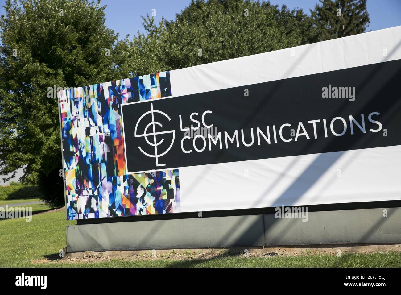 A logo sign outside of a facility occupied by LSC Communications in ...