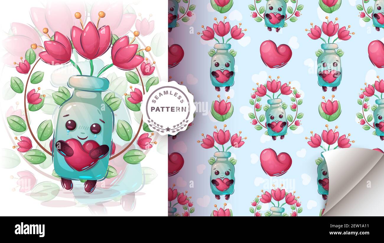 Childish cartoon character bottle with flower Stock Vector Image & Art ...