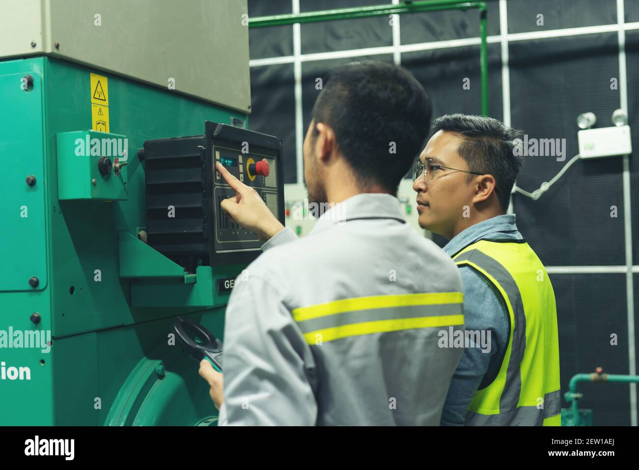 the technician preventive maintenance checking of generator of Industry ...