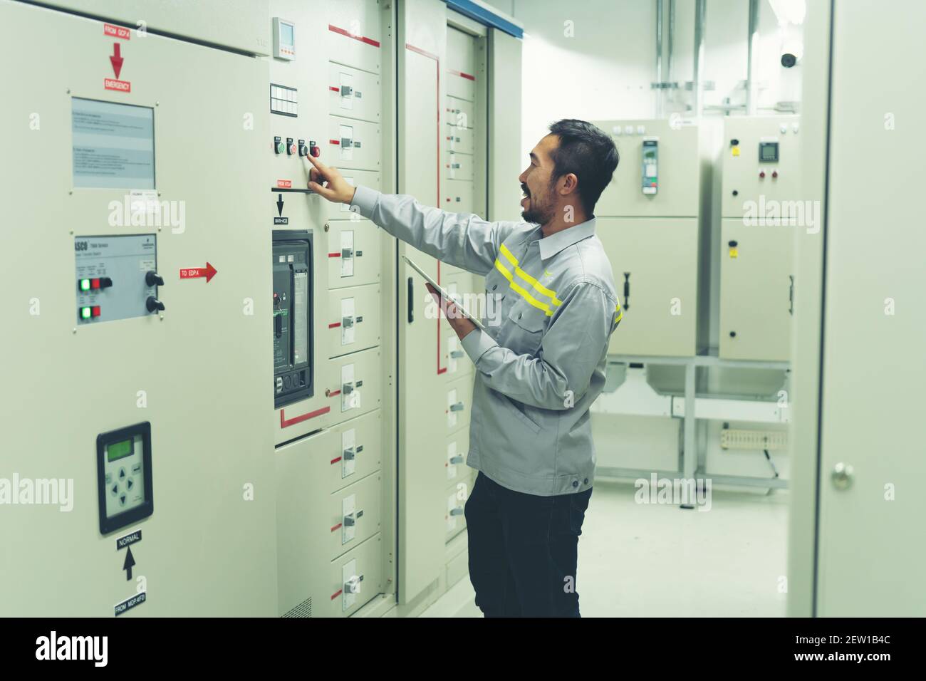 the technician and engineerin preventive maintenance checking of power ...