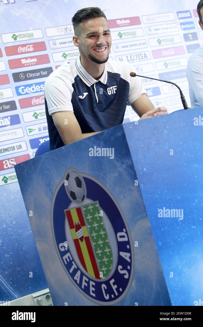 Getafe CF's new player Filip Manojlovic during his official ...