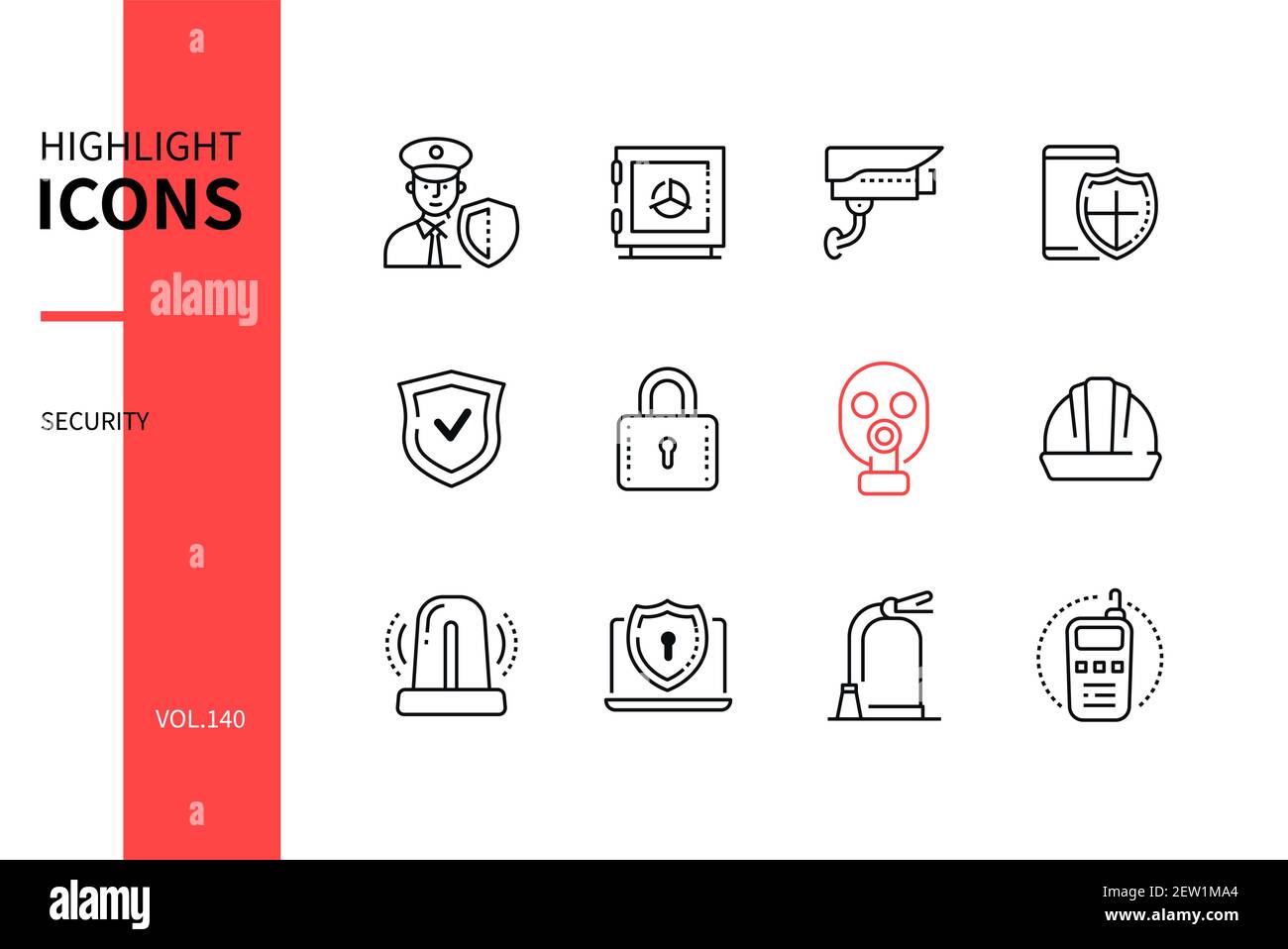 Security - modern line design style icons set. Safety equipment and ...