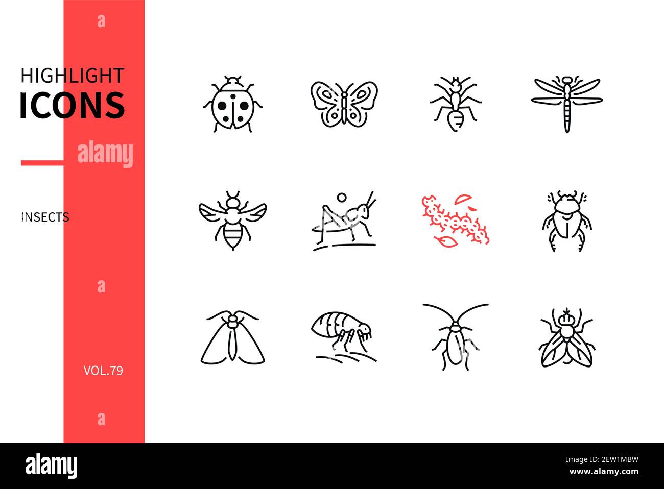 Insects collection - modern line design style icons set on white ...