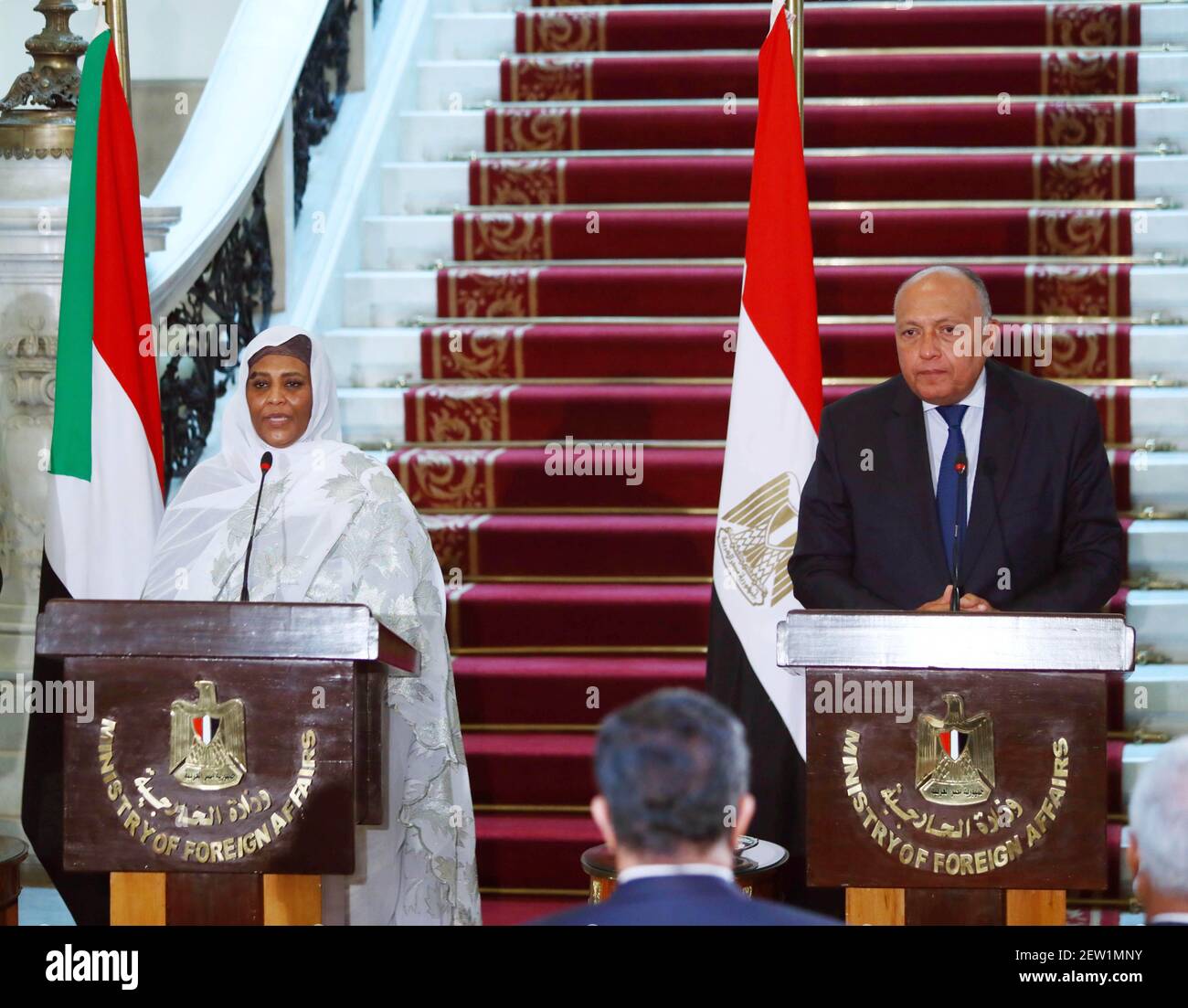 Cairo, Egypt. 2nd Mar, 2021. Egyptian Foreign Minister Sameh Shoukry (R) and his Sudanese ...