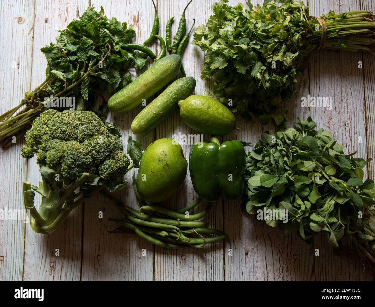 All natural green vegetables. View from above, selective focus Stock ...