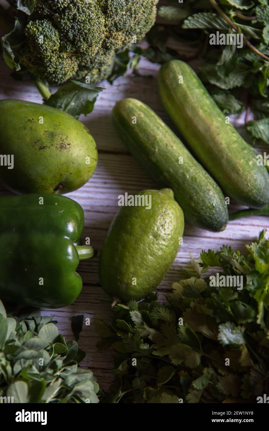 All natural green vegetables. View from above, selective focus Stock ...
