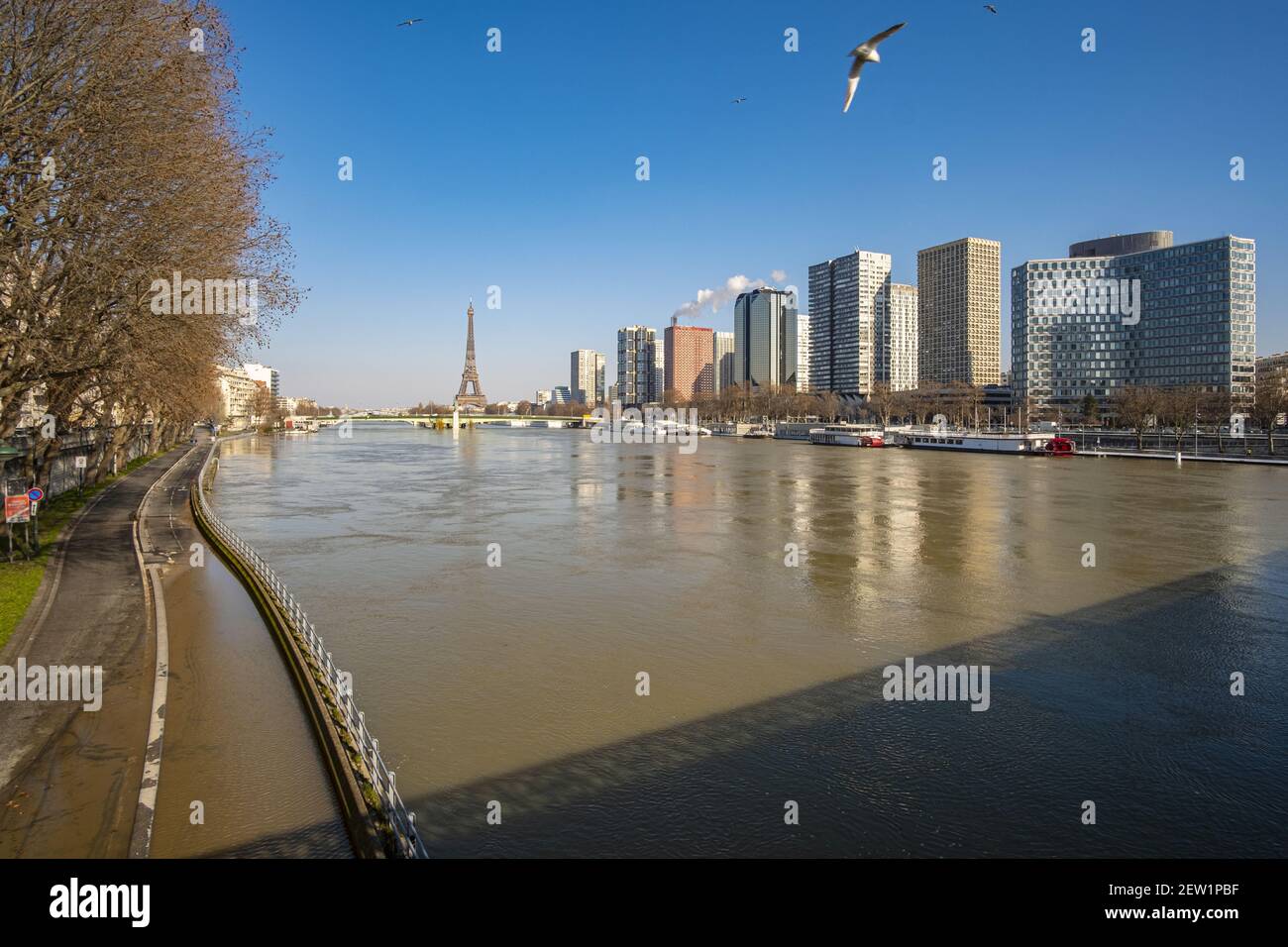 France, Paris, the flood of the Seine, the flooded expressway, the ...