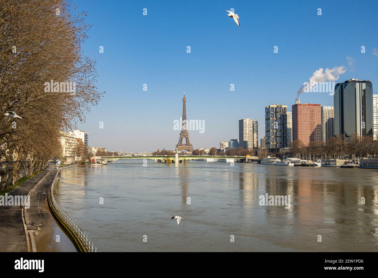 France, Paris, the flood of the Seine, the Eiffel Tower and the towers ...