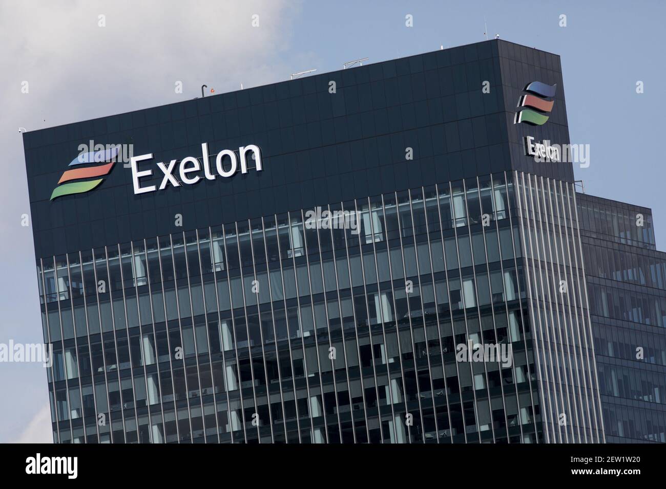A logo sign outside of a facility occupied by the Exelon Corporation in ...