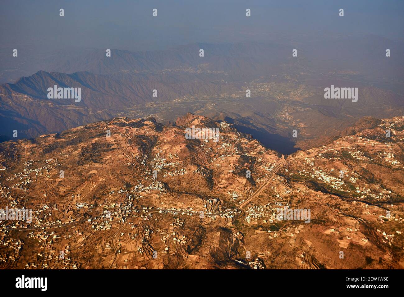 Small towns in the mountains of southern Saudi Arabia near Abha Stock ...